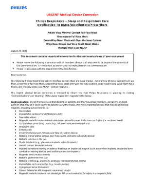 Fillable Online Philips Respironics Sleep and Respiratory Care masks ...