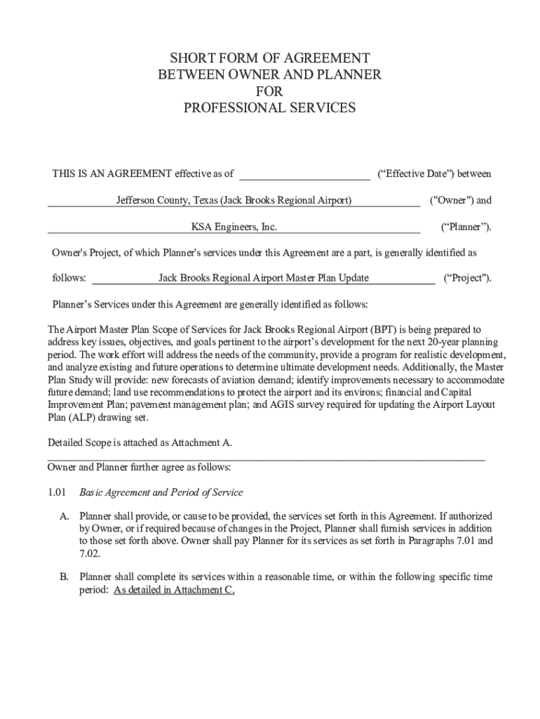 Fillable Online lafayette.in.govAgendaCenterViewFileSHORT FORM OF AGREEMENT BETWEEN OWNER AND ...