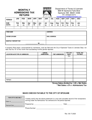 Fillable Online ADMISSIONS TAX REPORTING FORM - MONTHLY. ADMISSIONS TAX ...