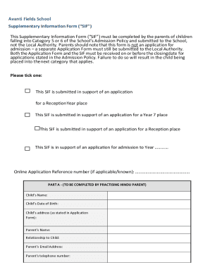Fillable Online Avanti Fields School - Supplementary Information Form ...