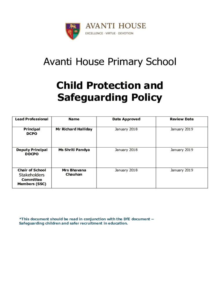 Fillable Online Avanti House Primary School Child Protection and ...