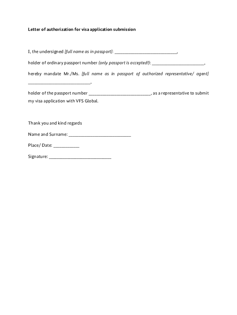 Fillable Online Visa Application Authorization Letter: 4 Templates ...