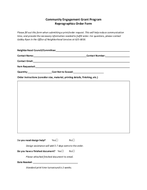 Fillable Online Community Engagement Reprographic Order Form. Community ...