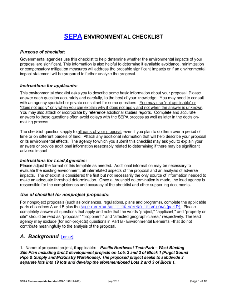 Fillable Online SEPA Enviornmental Checklist. SEPA Enviornmental ...