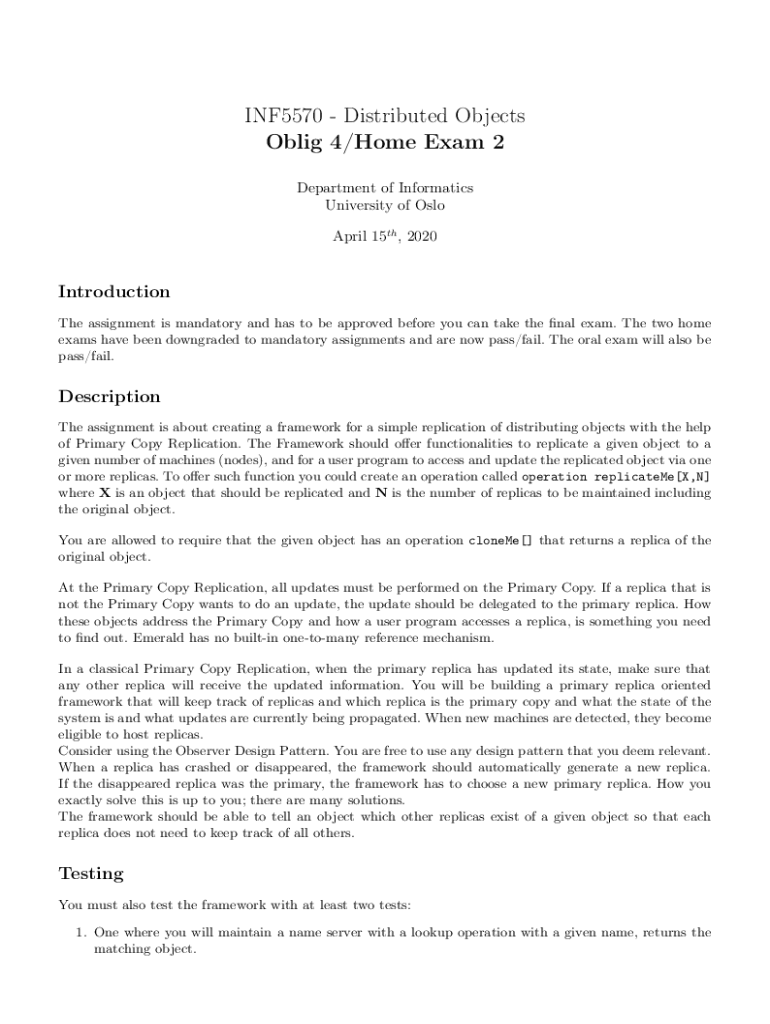 Fillable Online Inf5570 Distributed Objects Oblig 4home Exam 2 Uio Fax Email Print Pdffiller