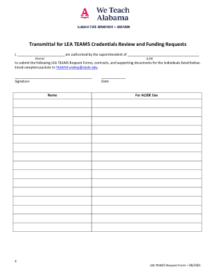 Fillable Online LEA TEAMS Credentials Review and Funding Request Form ...