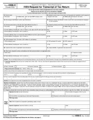 Fillable Online Form 4506-C IVES Request for Transcript of Tax Return - IRS tax forms Fax Email ...