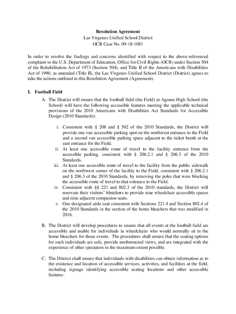 Fillable Online www2 ed Resolution Agreement Downey Unified School ...