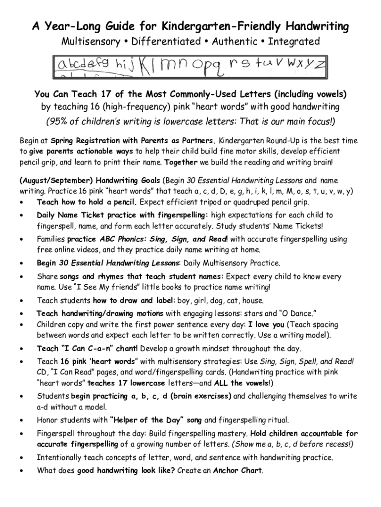 Fillable Online A Year-Long Guide for Kindergarten-Friendly Handwriting ...