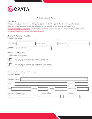 Fillable Online Reinstatement Form - cpata-cabamc.ca Fax Email Print - pdfFiller