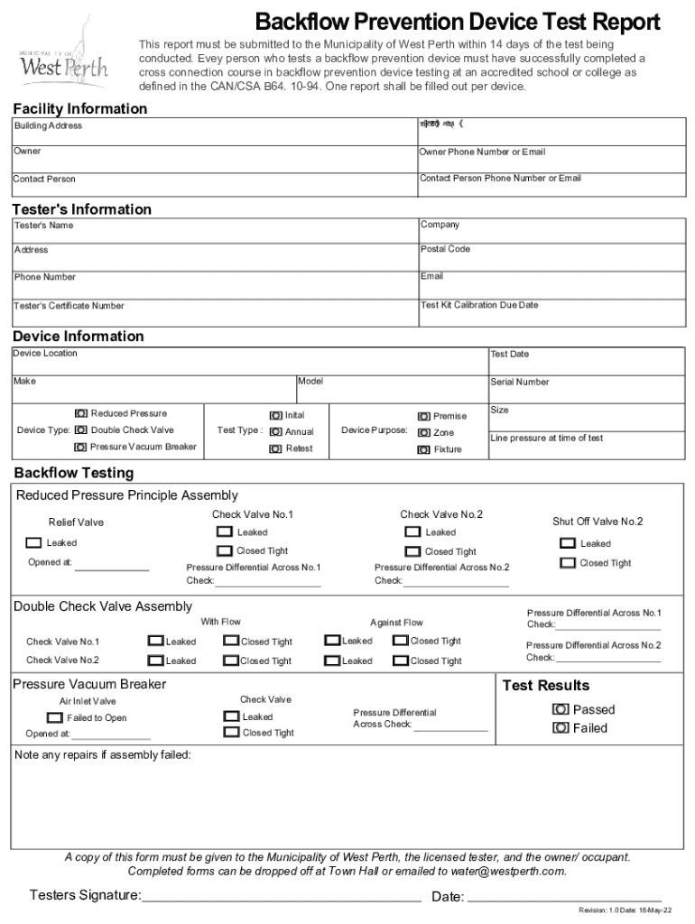 Fillable Online Sample Backflow Preventer Inspection and Field Test ...