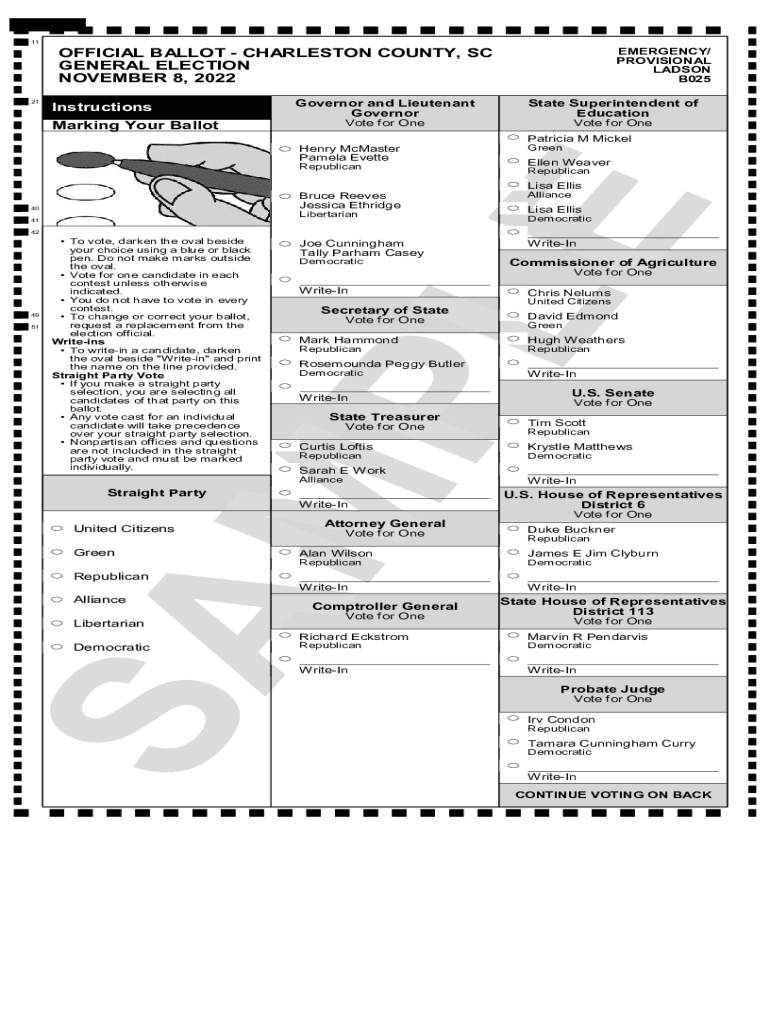 Fillable Online Charleston County Sample Ballot (South Carolina ...