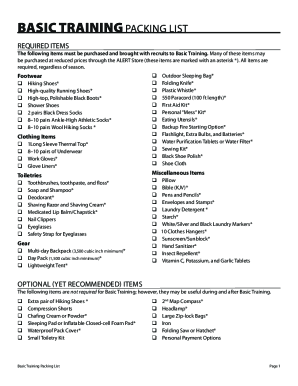 Fillable Online Basic Training Packing List for Each Military Branch ...