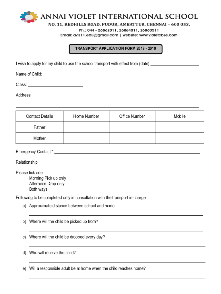 Fillable Online Application For School Transport - Fill and Sign ...