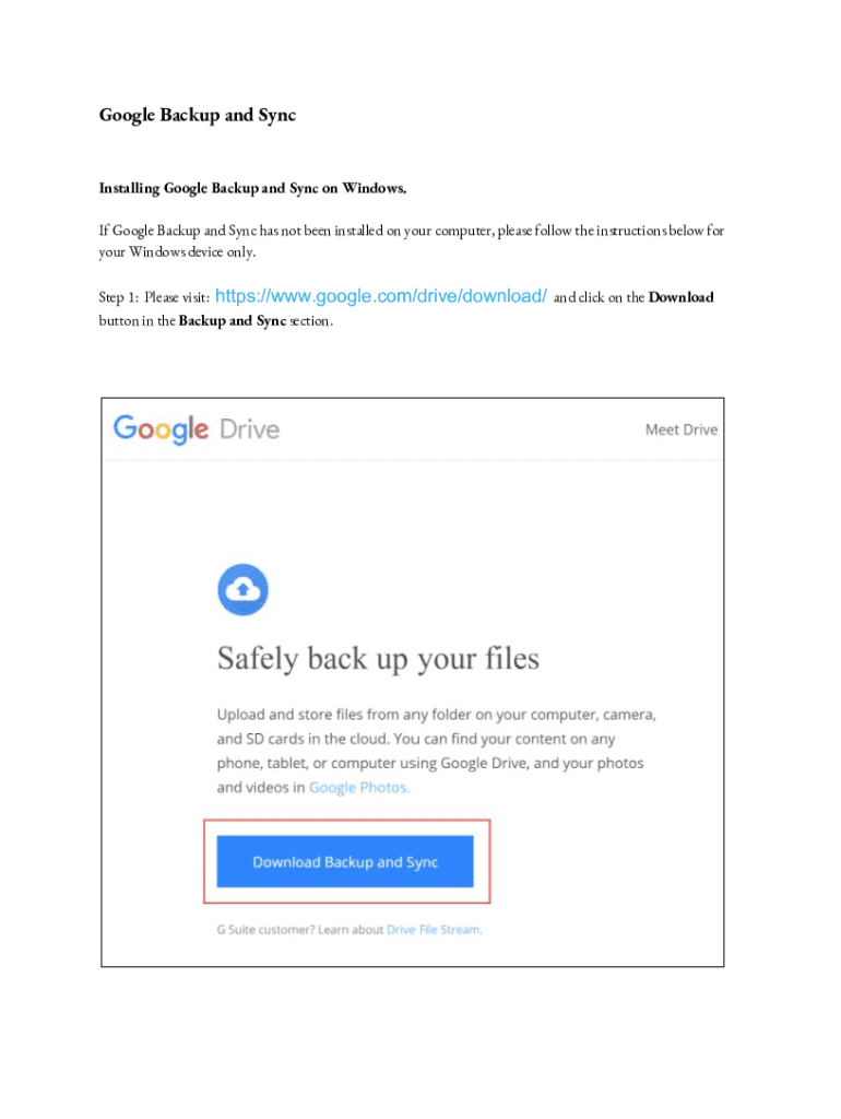 Fillable Online Installing Backup and Sync for Google Drive on Windows ...