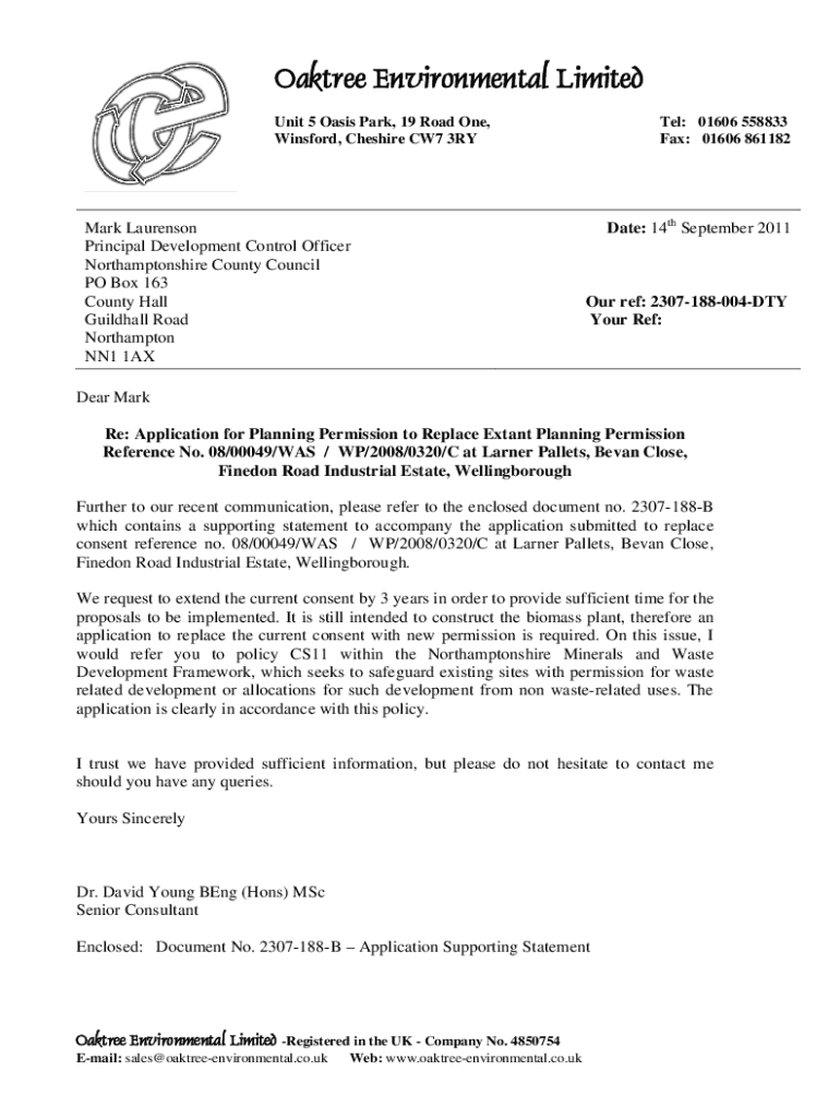 Fillable Online Oaktree Environmental in Unit 5, Oasis Park, Road, One ...