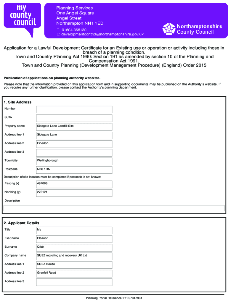 Fillable Online Lawful development certificate for an existing use ...