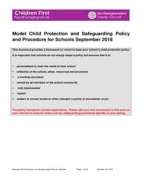 Fillable Online Model Child Protection and Safeguarding Policy and ...