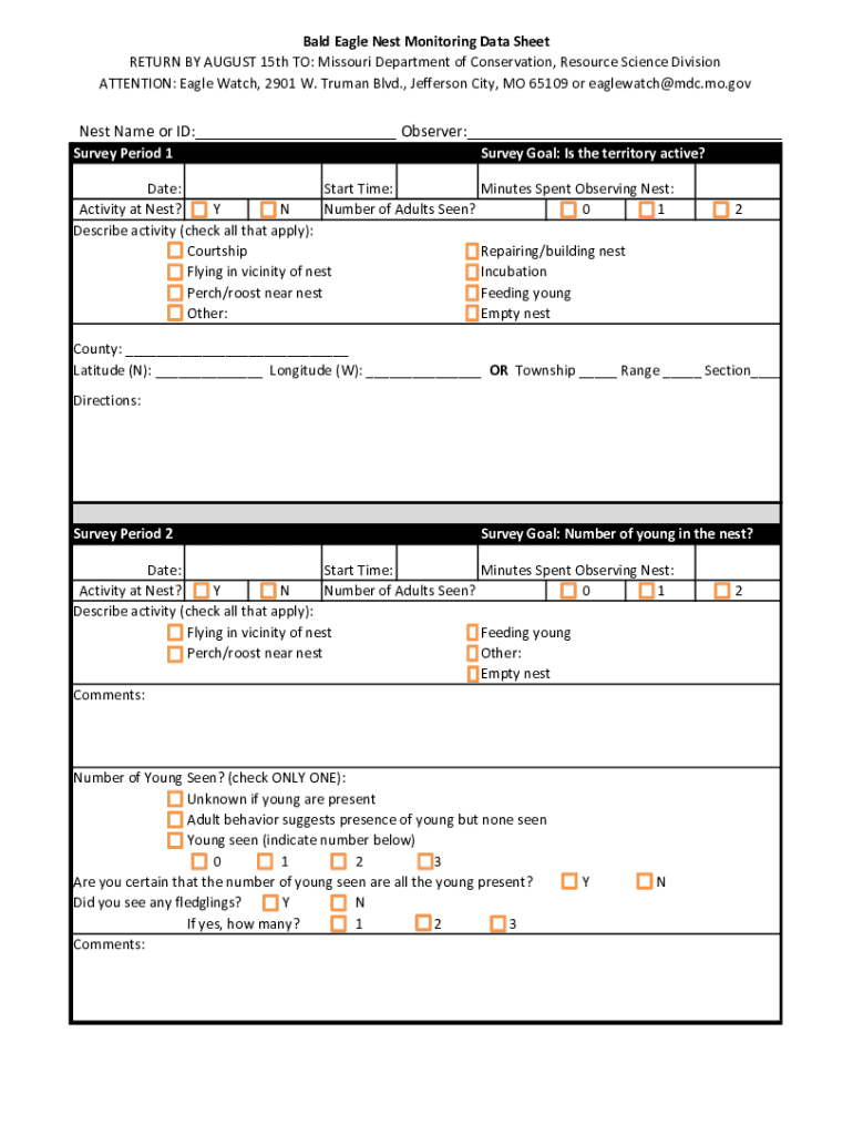 Fillable Online Bald Eagle Nest Monitoring Data Sheet1.xlsx Fax Email ...