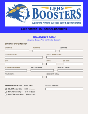 Fillable Online LFHS Boosters Membership Form Fax Email Print - pdfFiller