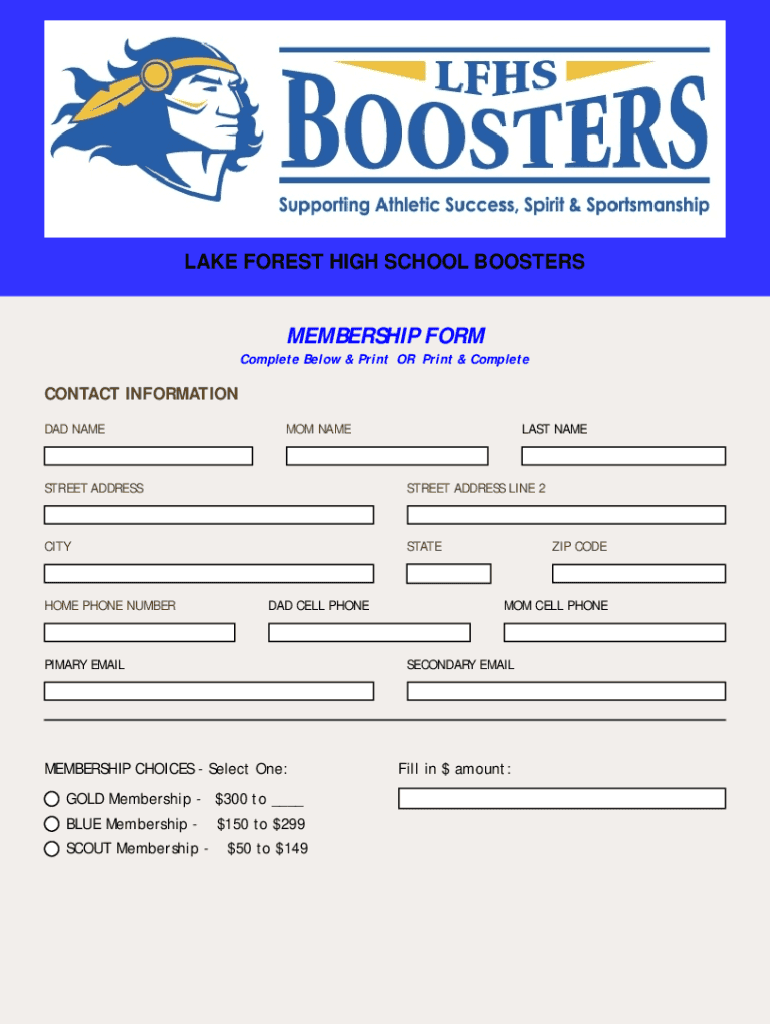 Fillable Online LFHS Boosters Membership Form Fax Email Print - pdfFiller