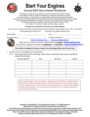 Fillable Online Start Your Engines! Scouts BSA Nova Award (Technology ...