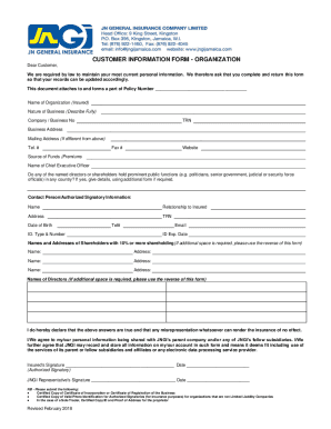 Fillable Online CUSTOMER INFORMATION FORM - ORGANIZATION - JNGI Fax ...