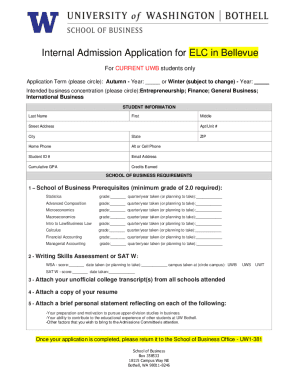 Fillable Online Internal Admission Application for ELC in Bellevue - UW ...