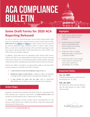 Fillable Online Draft Forms for 2021 ACA Reporting Released - Creative ...