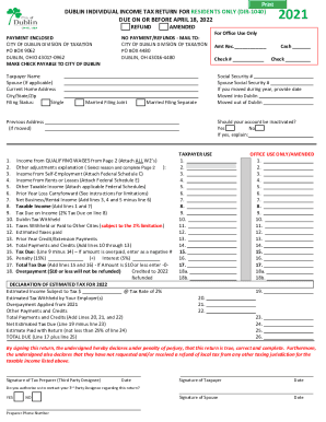 Fillable Online DUBLIN INDIVIDUAL INCOME TAX RETURN 2021 (Resident) LCK ...