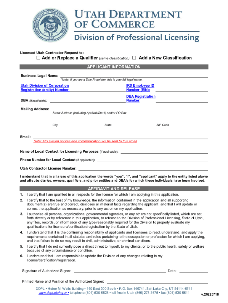 Fillable Online dopl utah Utah Contractor License InformationGeneral Contractor Utah Fax Email ...