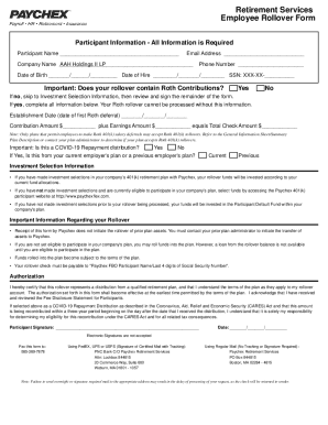 Fillable Online Retirement Services Employee Rollover Form - integrity ...