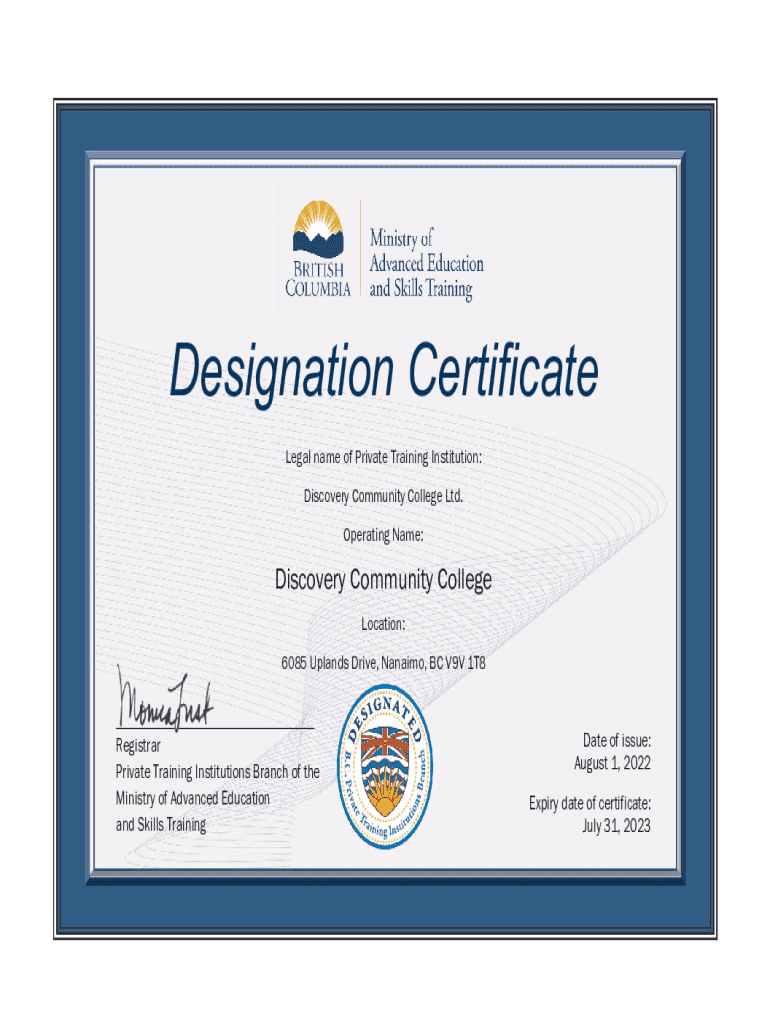 Fillable Online Designation Certificate - CDI CollegeCareer Training ...