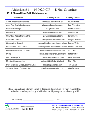 Fillable Online Addendum # 1 -- 19-002.0-CIP -- E-Mail Coversheet Fax ...