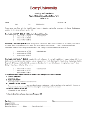 Fillable Online FACULTY/STAFF MEAL PLAN PAYROLL DEDUCTION AUTHORIZATION - Florida Poly Fax Email ...