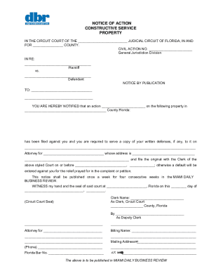 Fillable Online Form 1.920 - NOTICE OF ACTION; CONSTRUCTIVE SERVICE ...