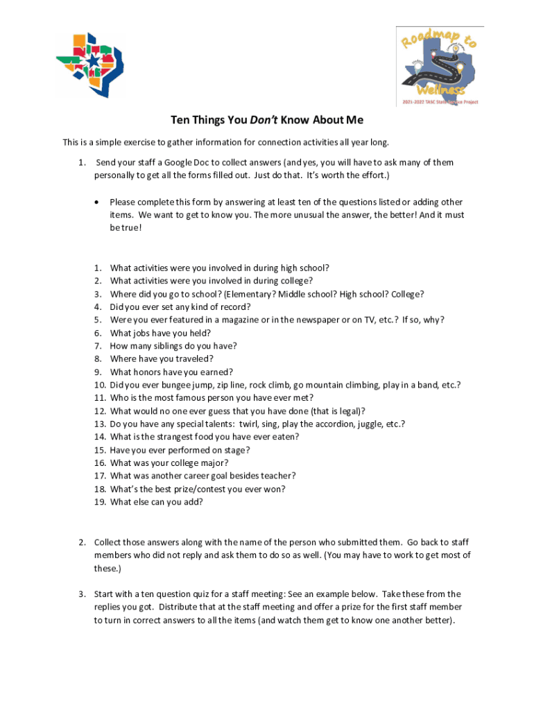 Fillable Online Ten Things You Don't Know About Me Fax Email Print ...