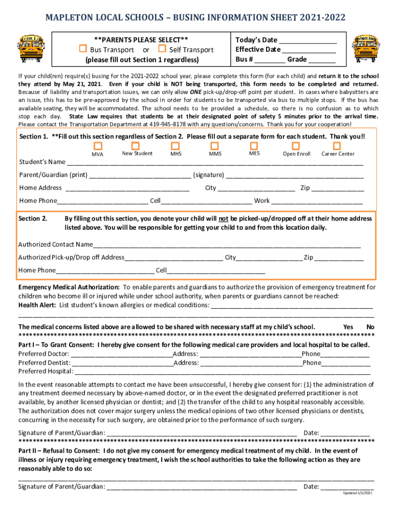 Fillable Online Article: 2021-2022 Busing Information Form - mapleton.k12.oh.us Fax Email Print ...