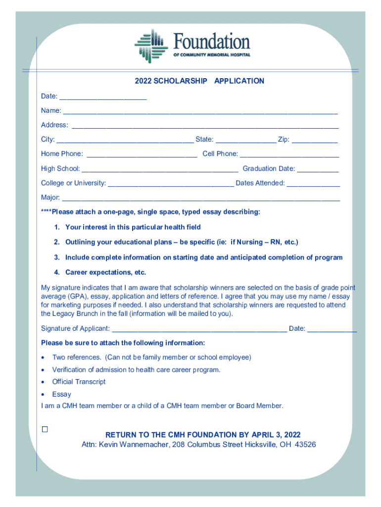 Fillable Online Division of Science Scholarship Application 2022 ...