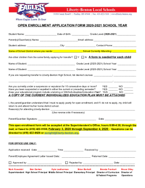 Fillable Online OPEN ENROLLMENT APPLICATION FORM 2020-2021 ... Fax ...