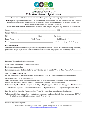 Fillable Online Volunteer ApplicationCare One Hospice Fax Email Print - pdfFiller