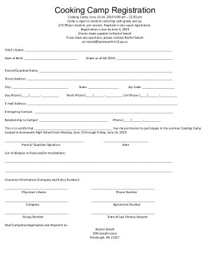 Fillable Online Cooking Camps for Kids, MNWay Cool Cooking School Fax ...