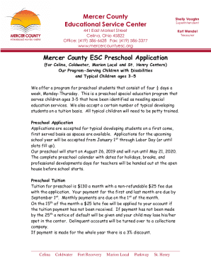 Fillable Online Mercer County ESC Preschool Application Fax Email Print ...