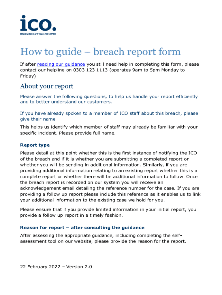 Fillable Online How to guidebreach report form - Information ...
