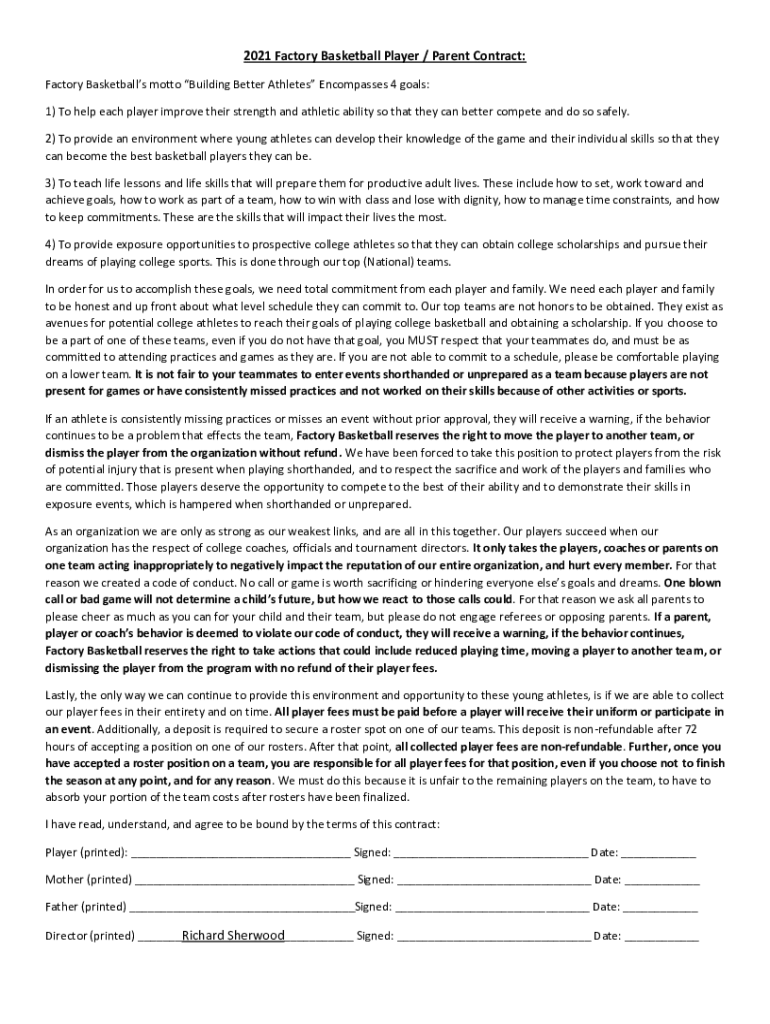 Fillable Online Factory Basketball Player / Parent Contract Fax Email ...