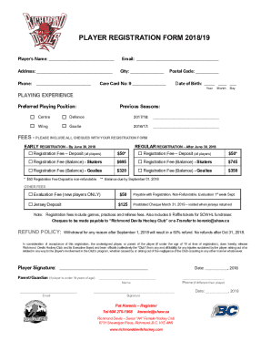 Fillable Online PLAYER REGISTRATION FORM 2018/19 Fax Email Print - pdfFiller