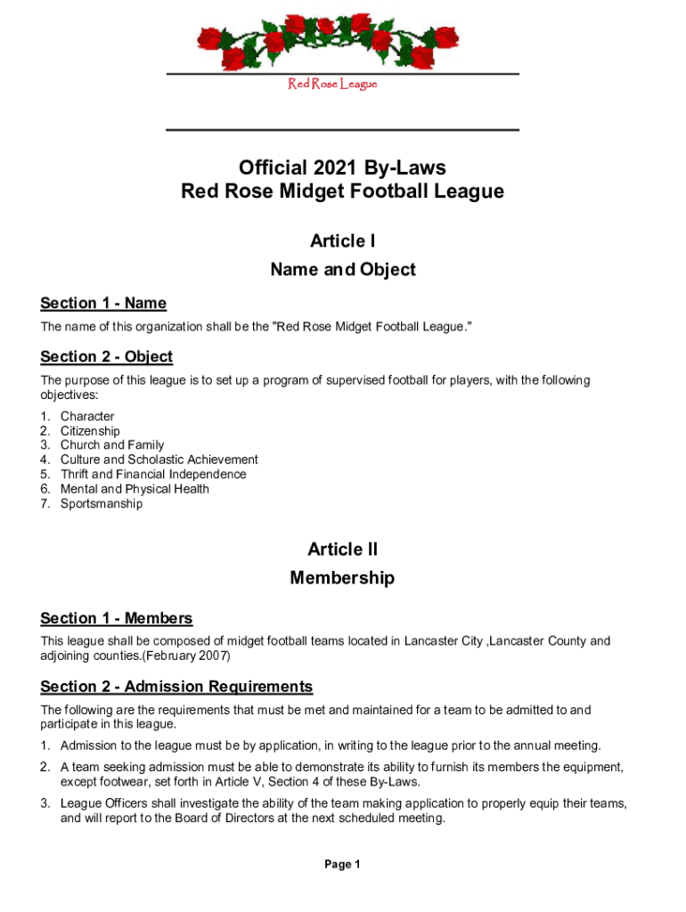 Fillable Online Red Rose Midget Football League in Lancaster, PACompany ...