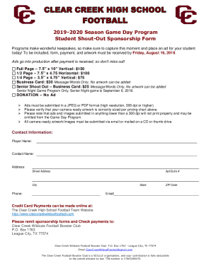 Fillable Online Game Day Program Student Shout-Out Sponsorship Form Fax ...