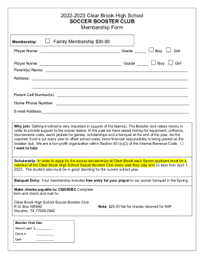 Fillable Online 2022-2023 Clear Brook High School SOCCER BOOSTER CLUB ...