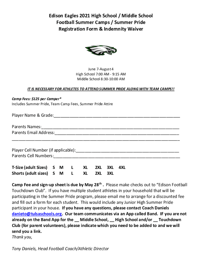 Fillable Online Athletic Department - Edison High School Fax Email Print - pdfFiller